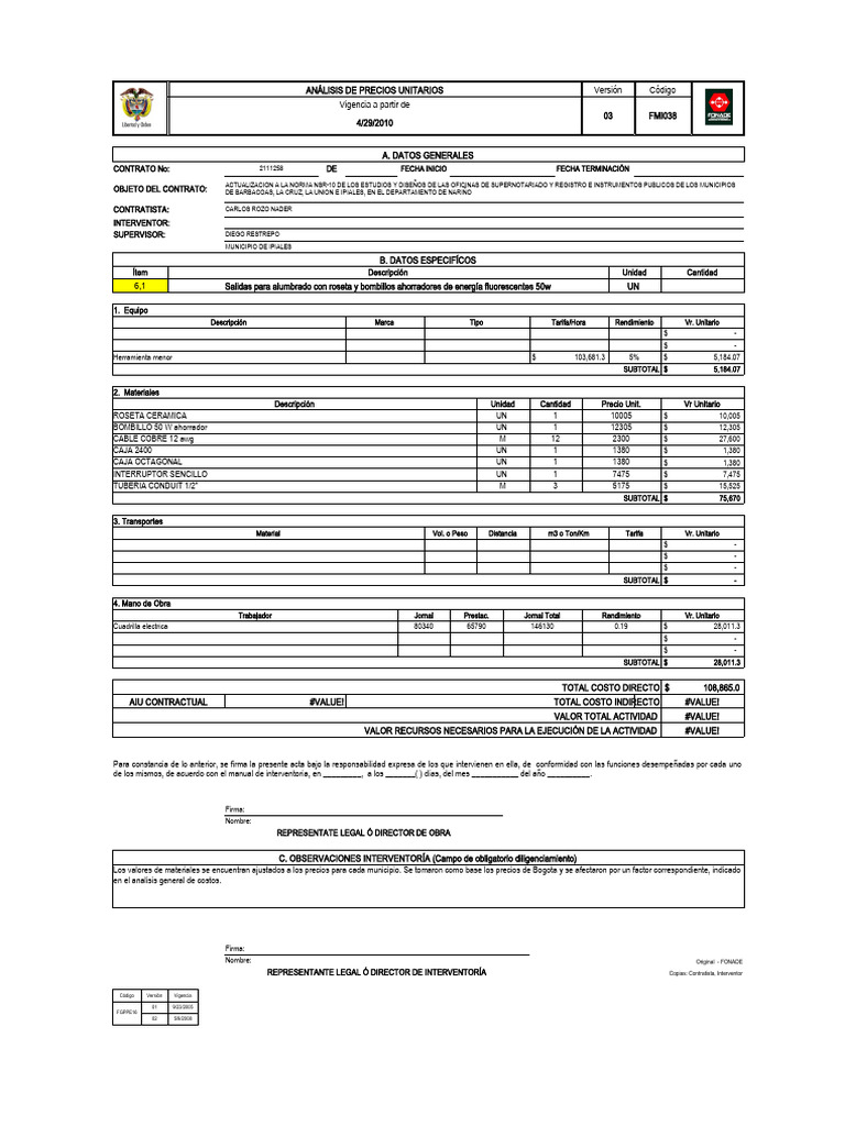 Presupuesto Ipiales Con Apu | Descargar gratis PDF | Ingeniería de Edificación