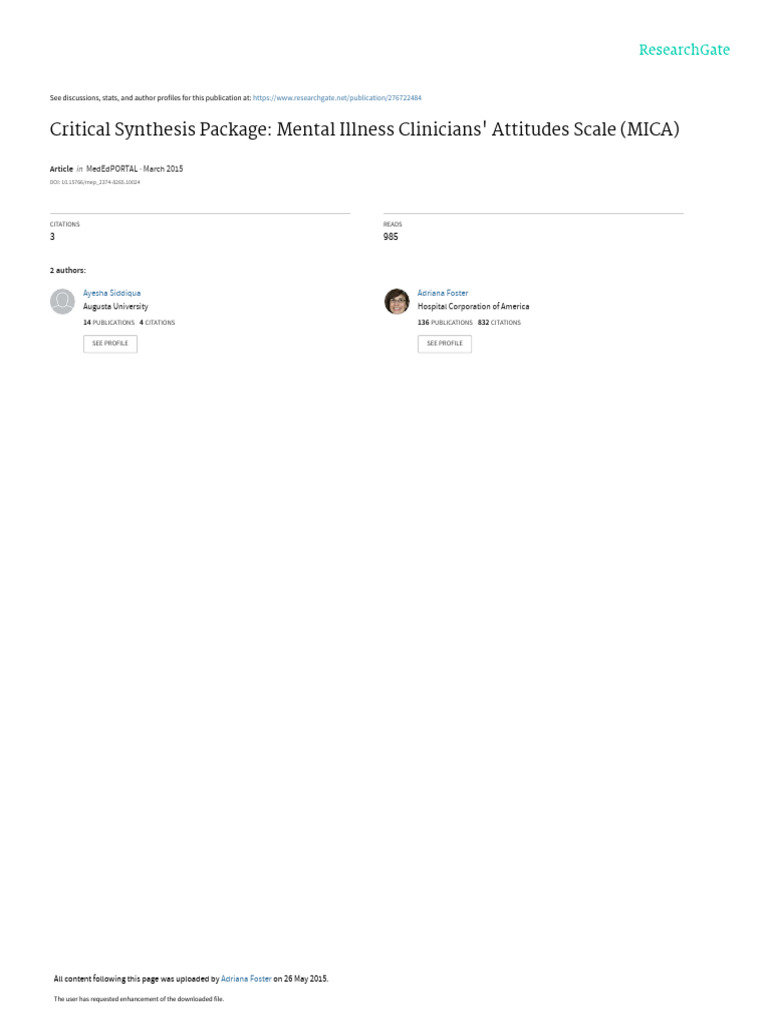 MICA Scale: Clinician Attitudes Analysis | PDF | Mental Disorder ...