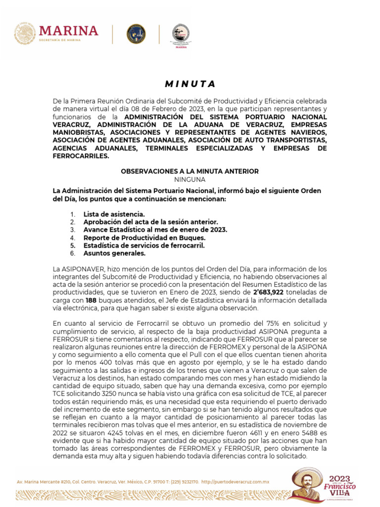 2da. Minuta Subcomite Febrero 2023 | PDF | Puerto | México