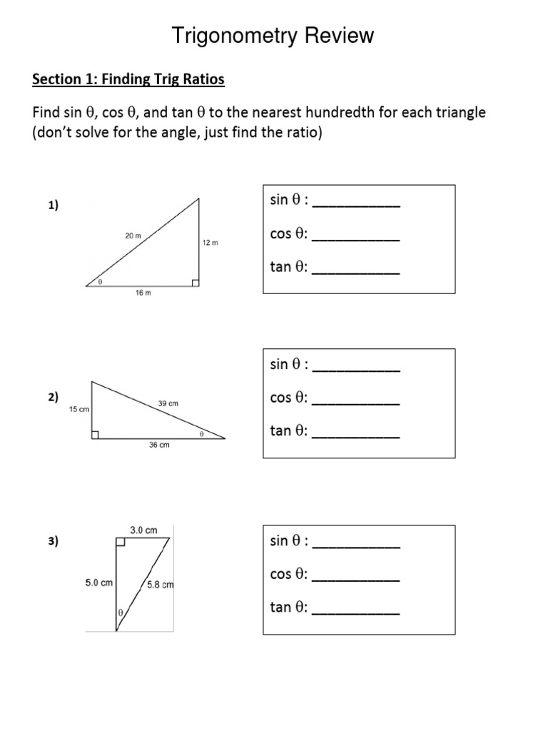 Trig Review Worksheet | PDF | Trigonometry | Triangle