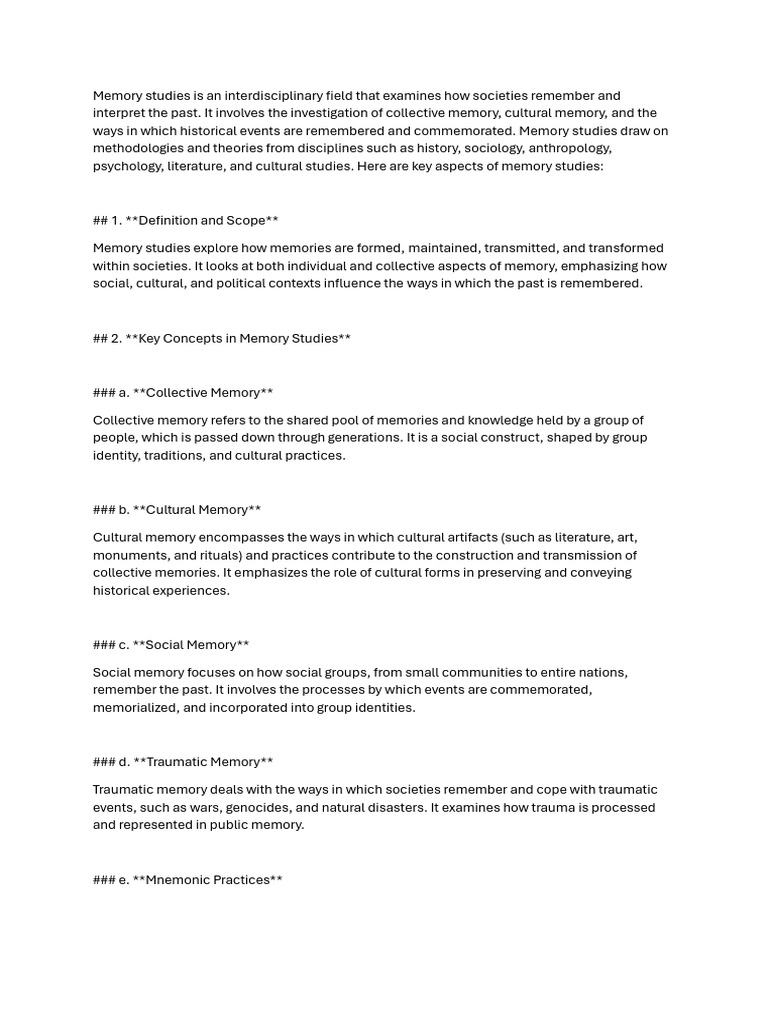 Memory Studies Is An Interdisciplinary Field That Examines How ...