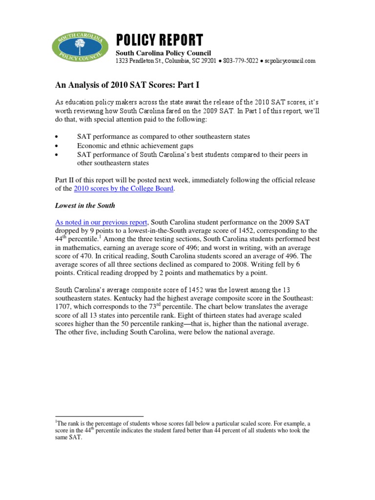 Sat Scores Report 091010 | PDF | Sat | Achievement Gap In The United States