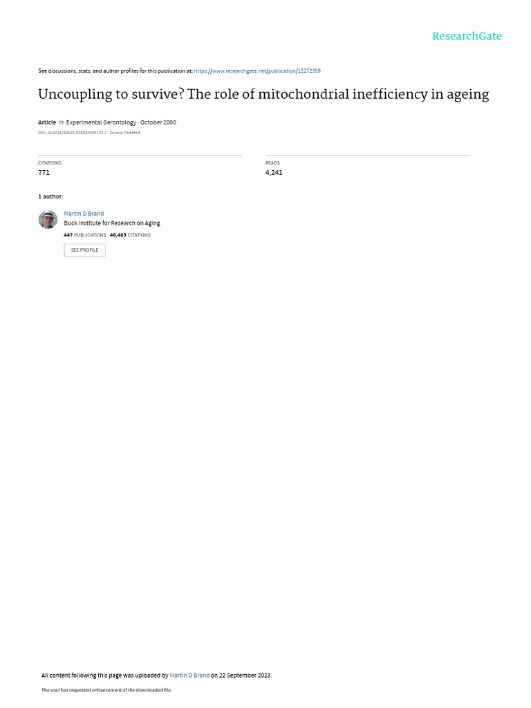 Uncoupling To Survive The Role of Mitochondrial | PDF | Electron ...
