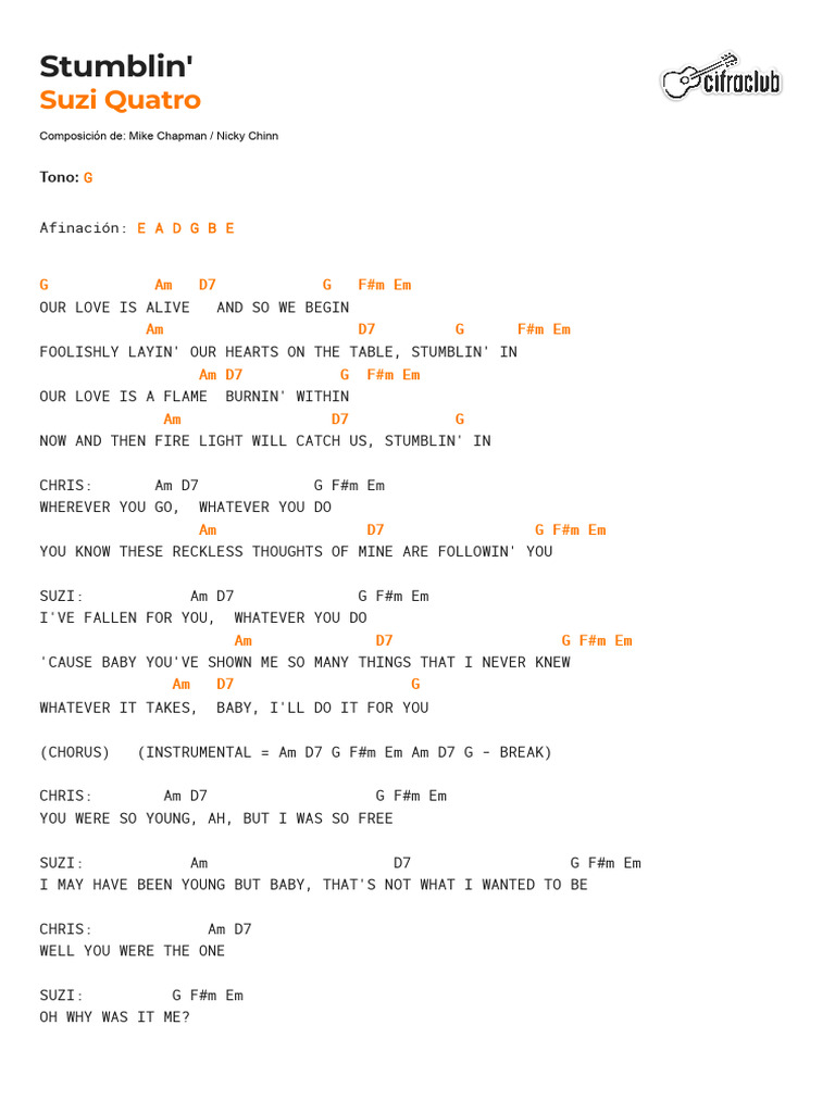 Cifra Club - Suzi Quatro - Stumblin' | PDF | Songs | Sound Recording