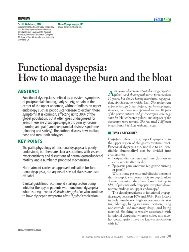 Functional Dyspepsia - How To Manage The Burn and The Bloat | Download Free PDF | Indigestion ...