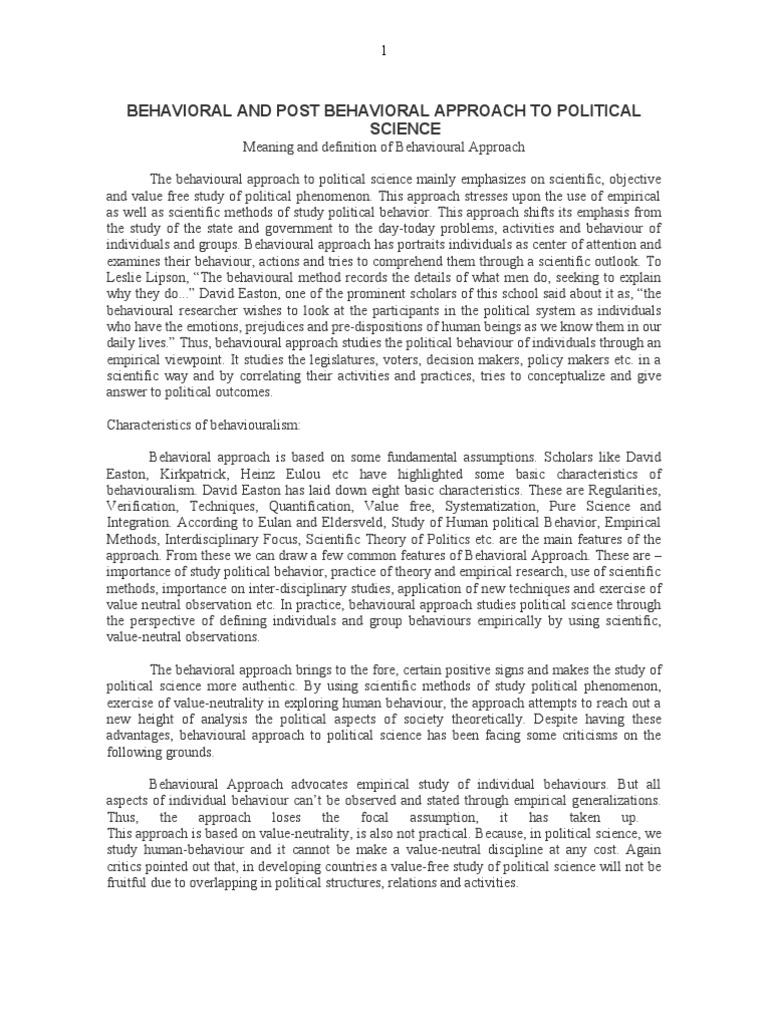 Behavioral and Post Behavioral Approach To Political Science | PDF ...
