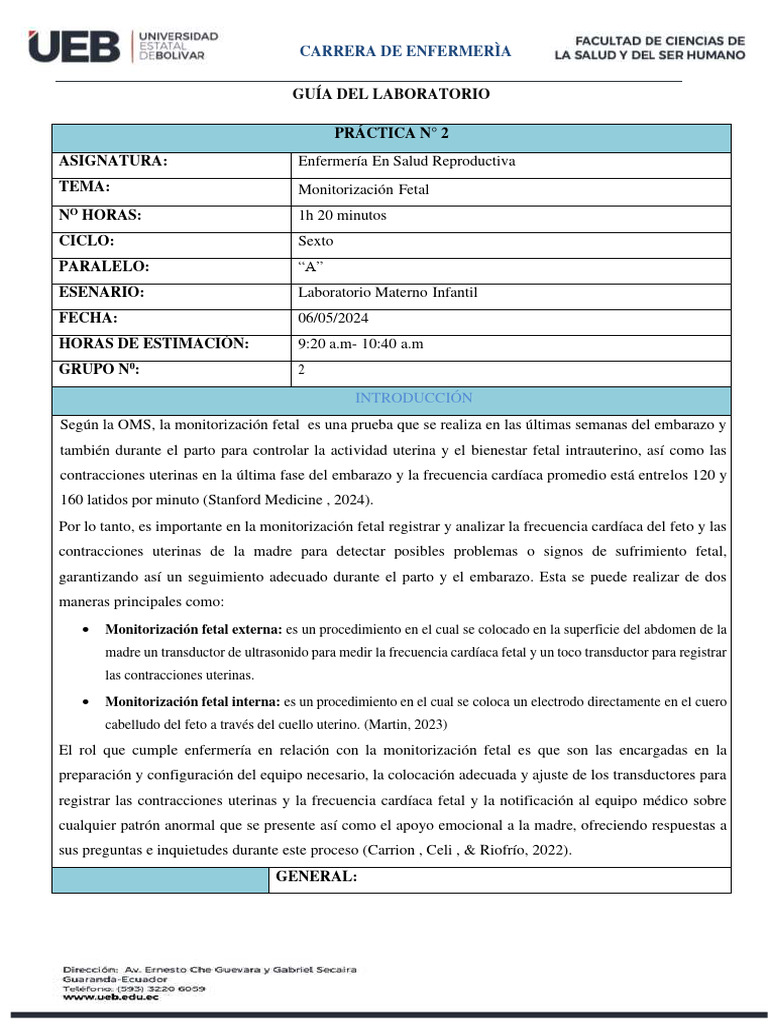 Guia N°2 Monitorización Fetal | PDF | Parto | El embarazo