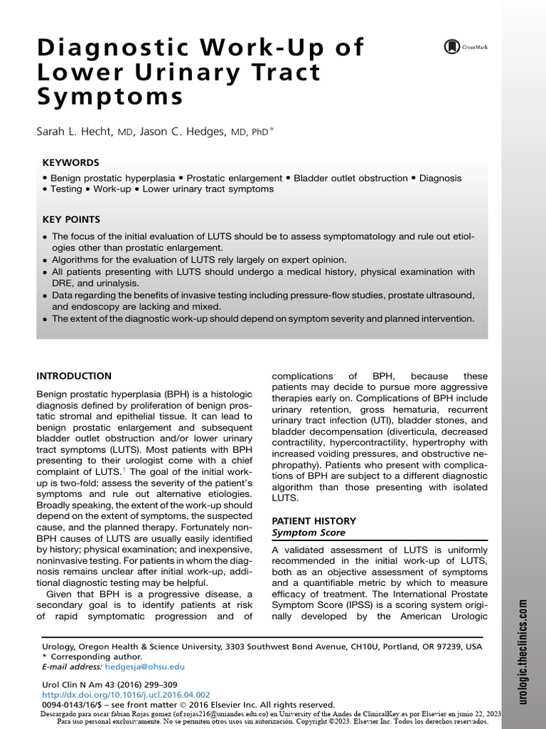2016 Diagnostic Work-Up LUTS | PDF | Urinary Tract Infection | Prostate ...