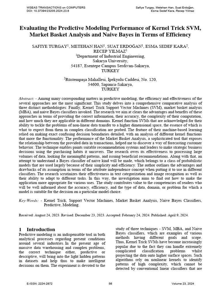 Evaluating The Predictive Modeling Performance of Kernel Trick SVM, Market Basket Analysis and ...