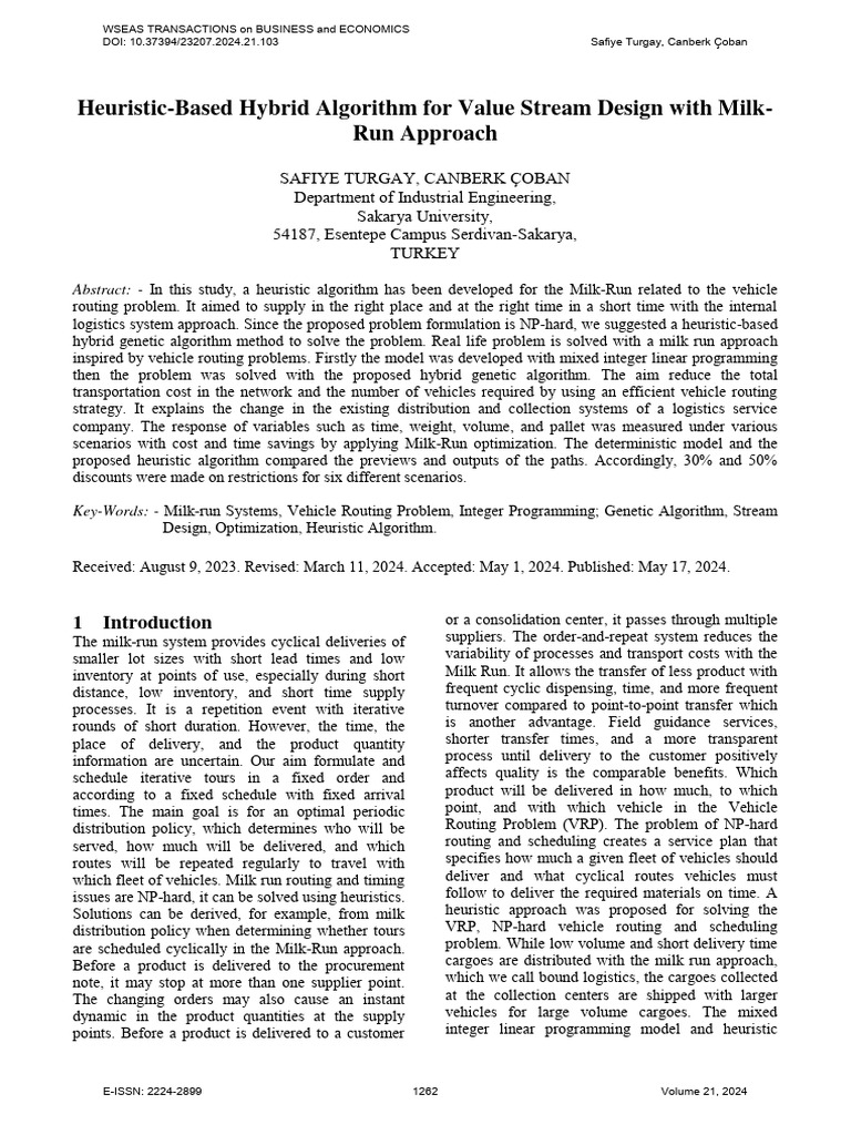 Heuristic-Based Hybrid Algorithm For Value Stream Design With Milk-Run Approach | PDF | Genetic ...