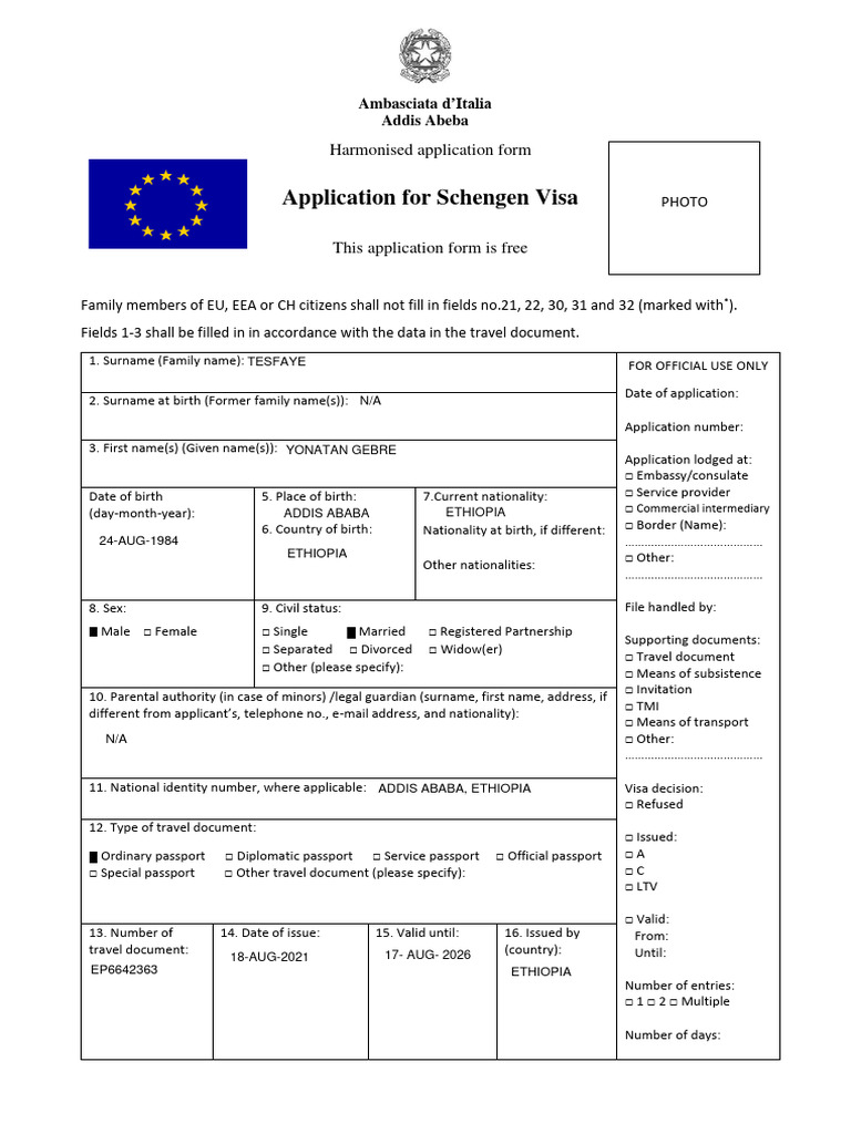 Application Form Schengen in English | PDF | Travel Visa | Stored Value ...