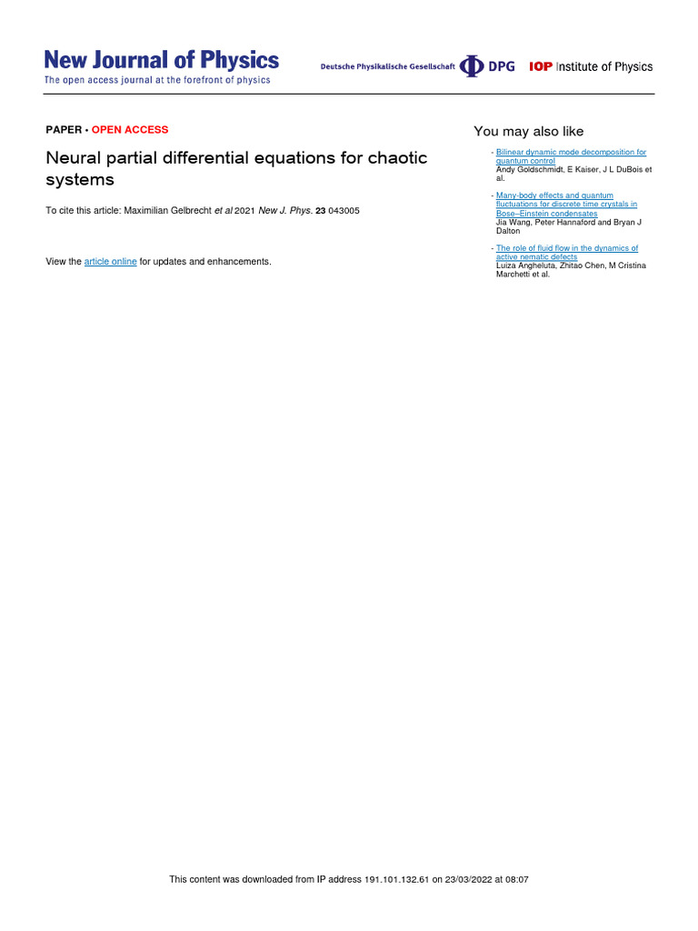 Gelbrecht Et Al. - 2021 - Neural Partial Differential Equations For Chaotic | PDF | Forecasting ...