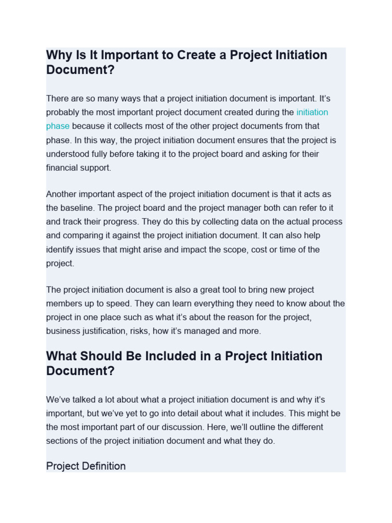 Why Is It Important to Create a Project Initiation Document | Download Free PDF | Risk | Business
