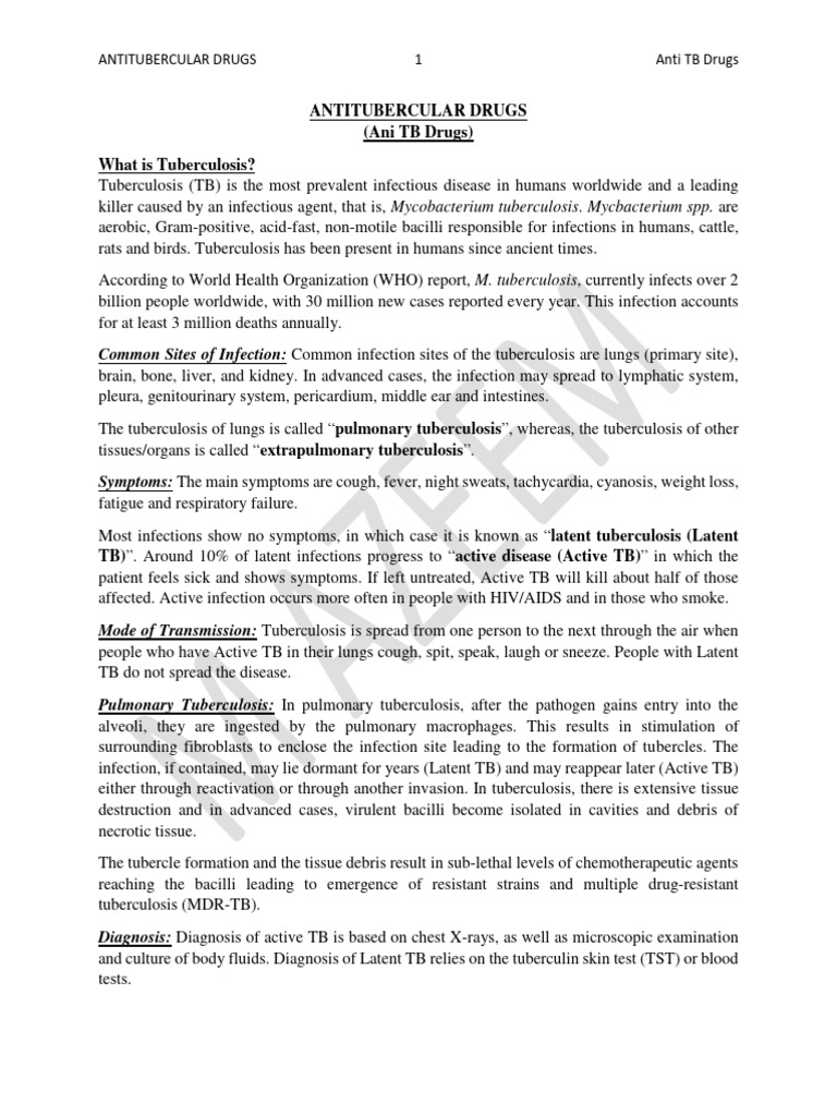 Antitubercular Drugs Overview and Treatment | PDF | Tuberculosis ...
