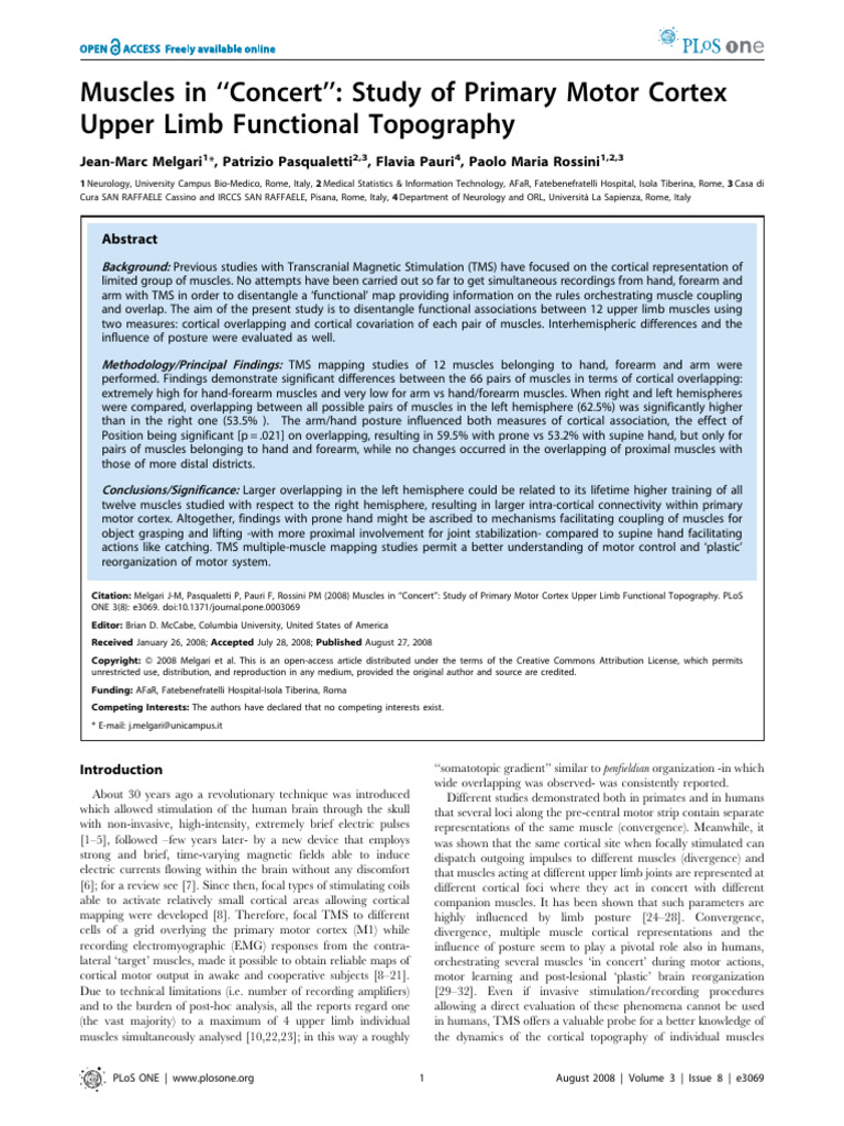 Rossini - Muscles in Concert'' - Study of Primary Motor Cortex Upper Limb Functional Topography ...