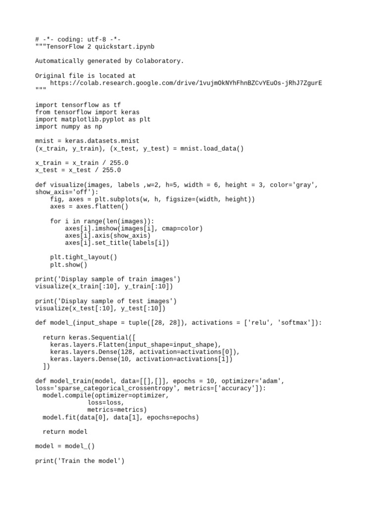 tensorflow_2_quickstart | Download Free PDF | Machine Learning | Applied Mathematics