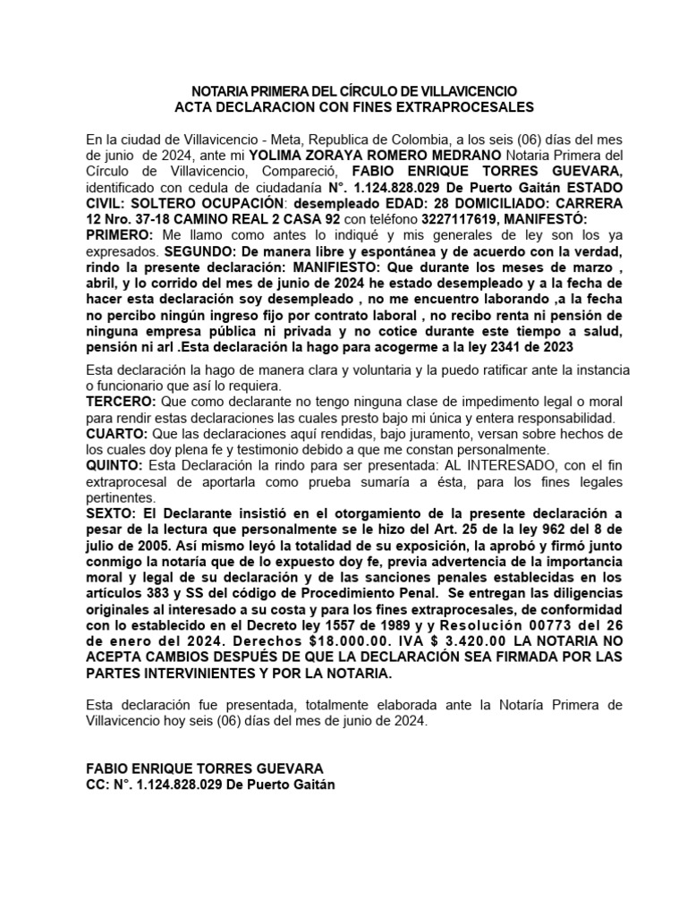 Declaracion DE DESEMPLEADO | PDF