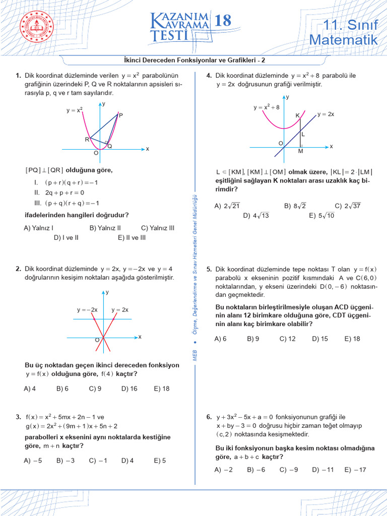 Sınıf Matematik Matematik Y Yx K Y Y X 2 Yx 8 Pdf