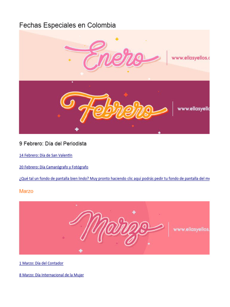 Calendario Dias Especiales | PDF