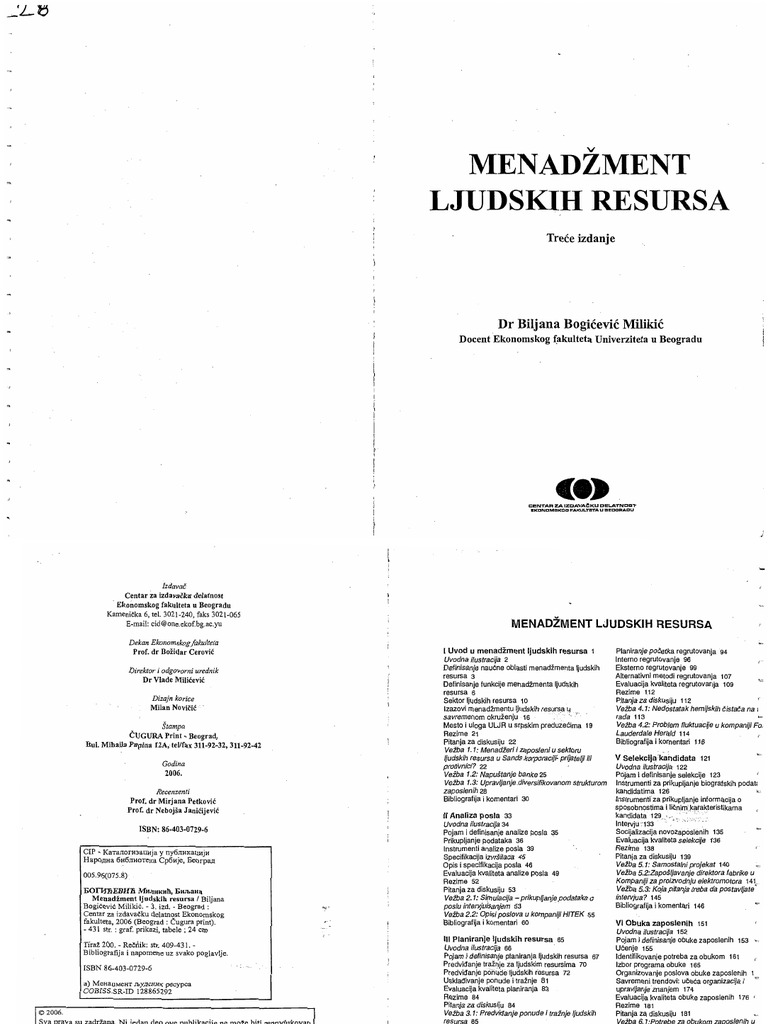 BiljanaBogicevic-Menadzment Ljudskih Resursa | PDF