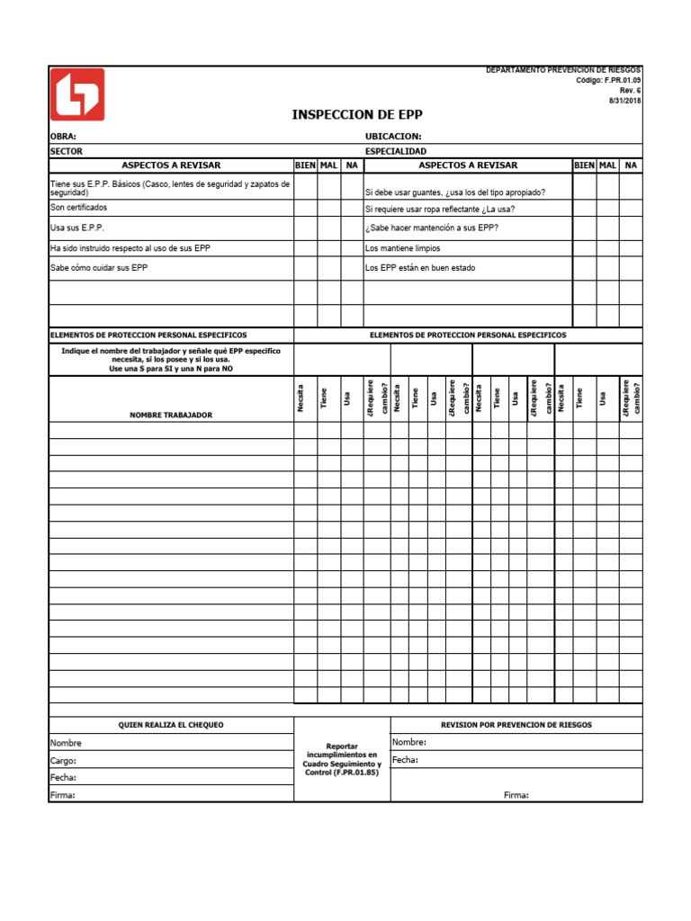F PR 01 09 Lista de Chequeo Epp | PDF