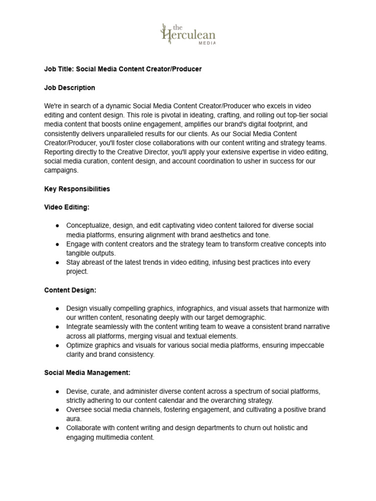 Social Media Content Creator Producer For The Herculean Media | PDF | Social Media | Popular ...