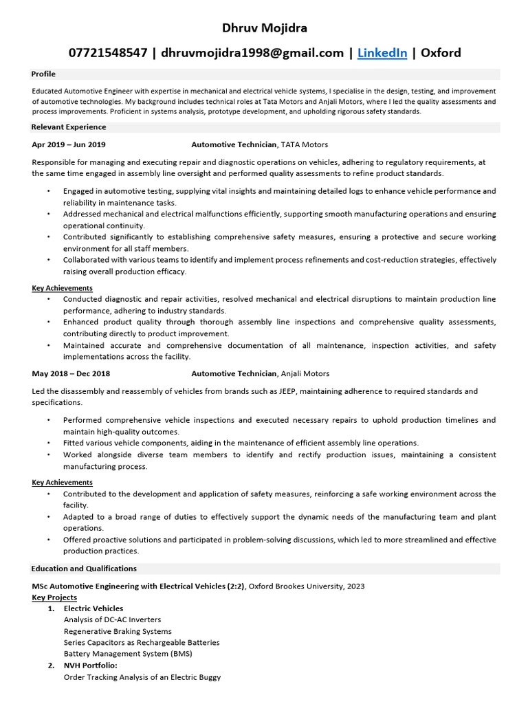 Dhruv Mojidra CV - 1 | PDF | Quality Assurance | Auto Mechanic