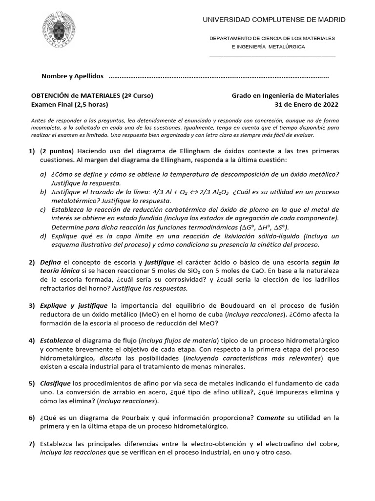 Examen FINAL-2022 | PDF | Arrabio | Rieles