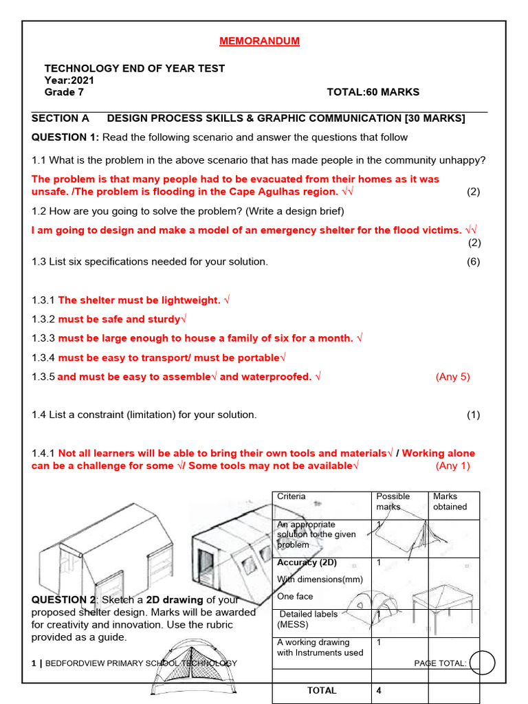Grade 7 Technology Test on Emergencies | PDF | Lever | Machines