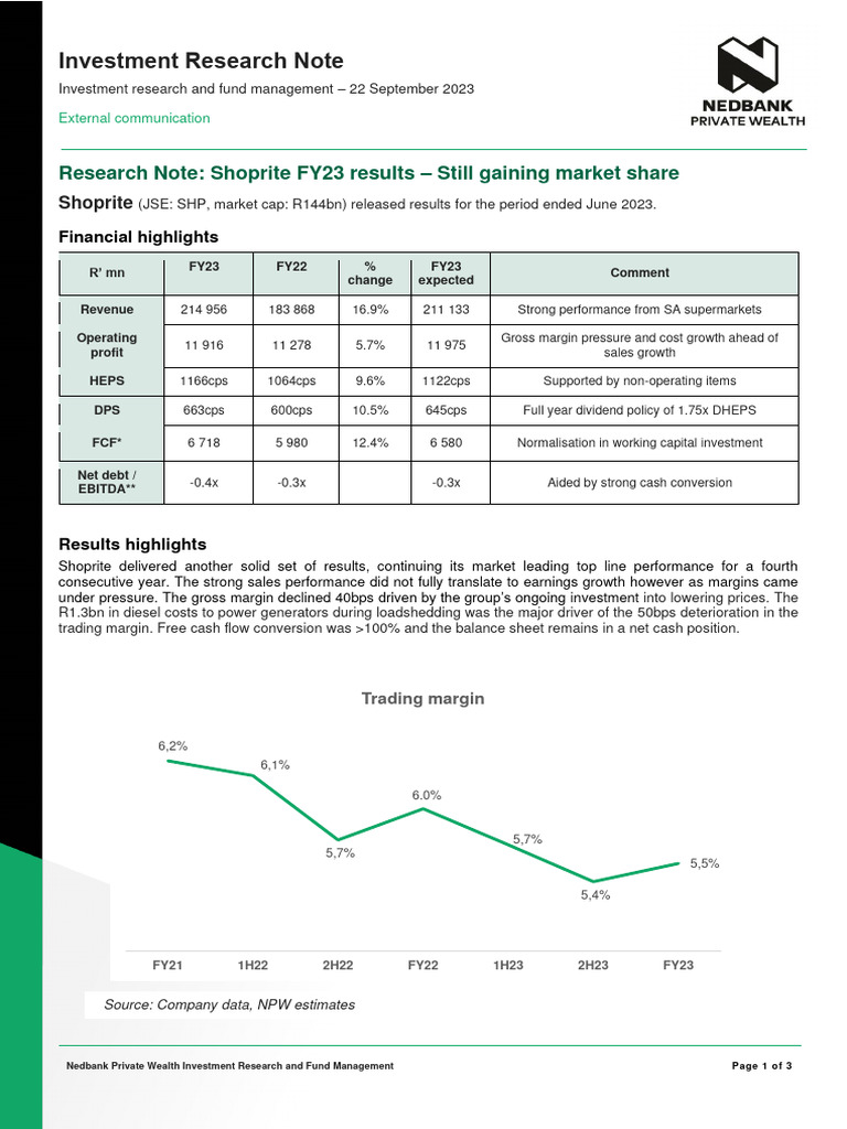 Research Note - Shoprite FY23 Results 220923 | PDF | Investing ...