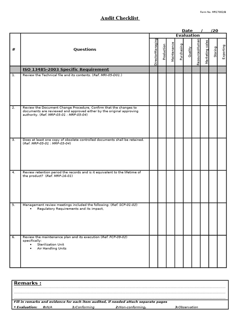 Audit Checklist Iso 13485 And Mdd Pdf