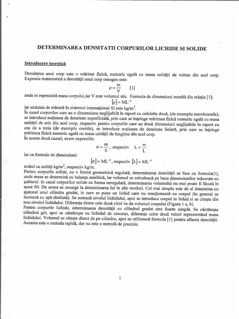 Determinarea Densitatii Corpurilor Lichide Si Solide1 | PDF