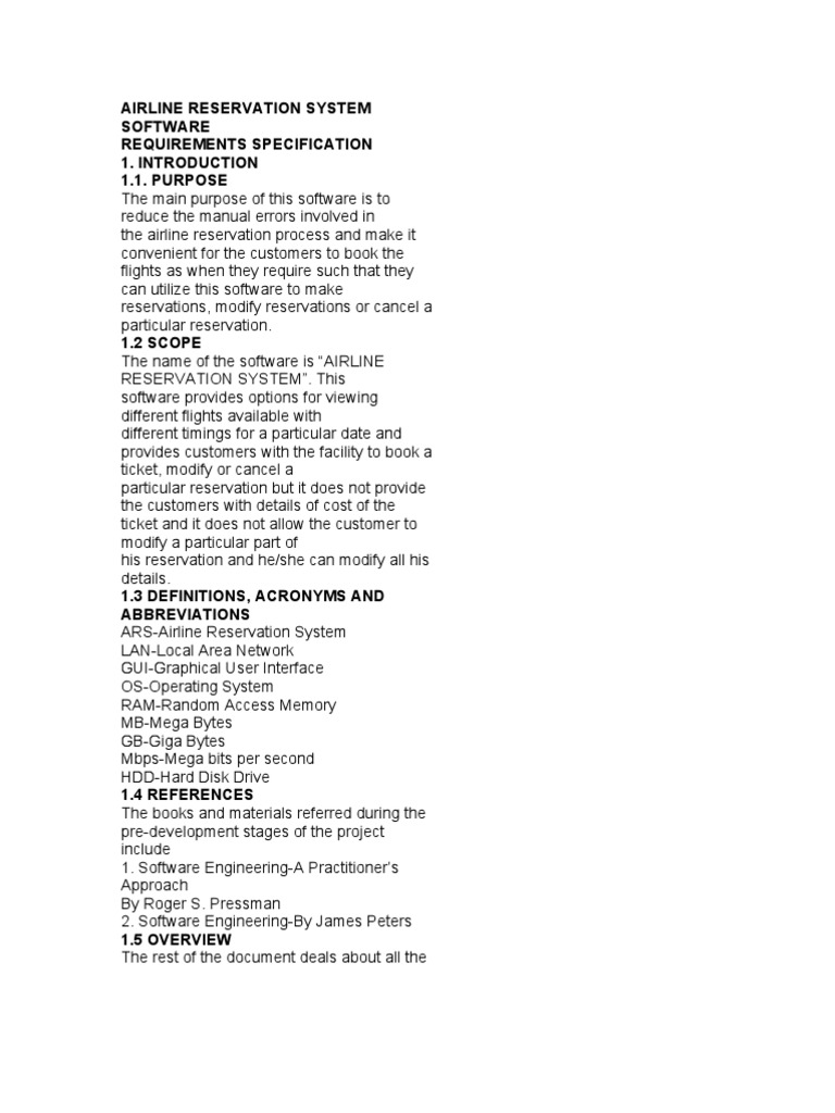 Airline Reservation System Software Requirements Specification 1.1 ...