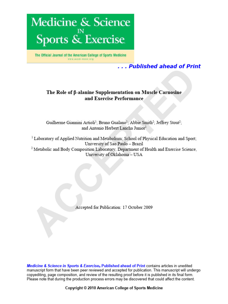 The Role of Alanine Supplementation On | PDF | Skeletal Muscle | Buffer ...