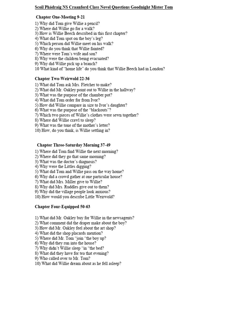 Goodnight Mister Tom: Class Questions | PDF