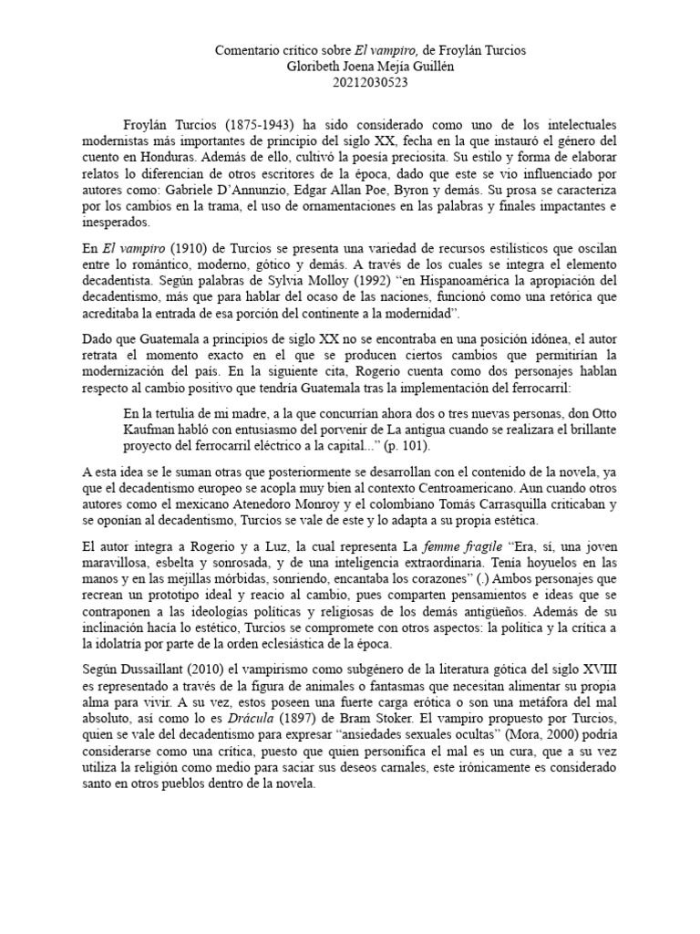 Froylán Turcios, Decadentismo Comentario | PDF | Vampiros