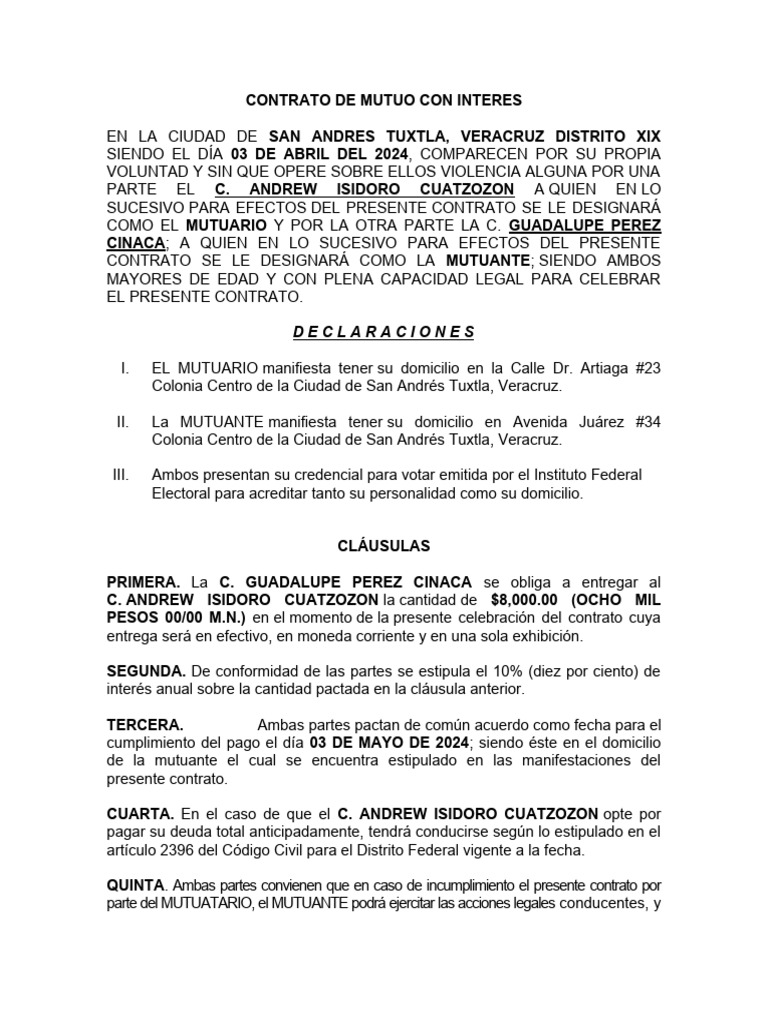 Contrato de Mutuo Con Interes y Simple | PDF