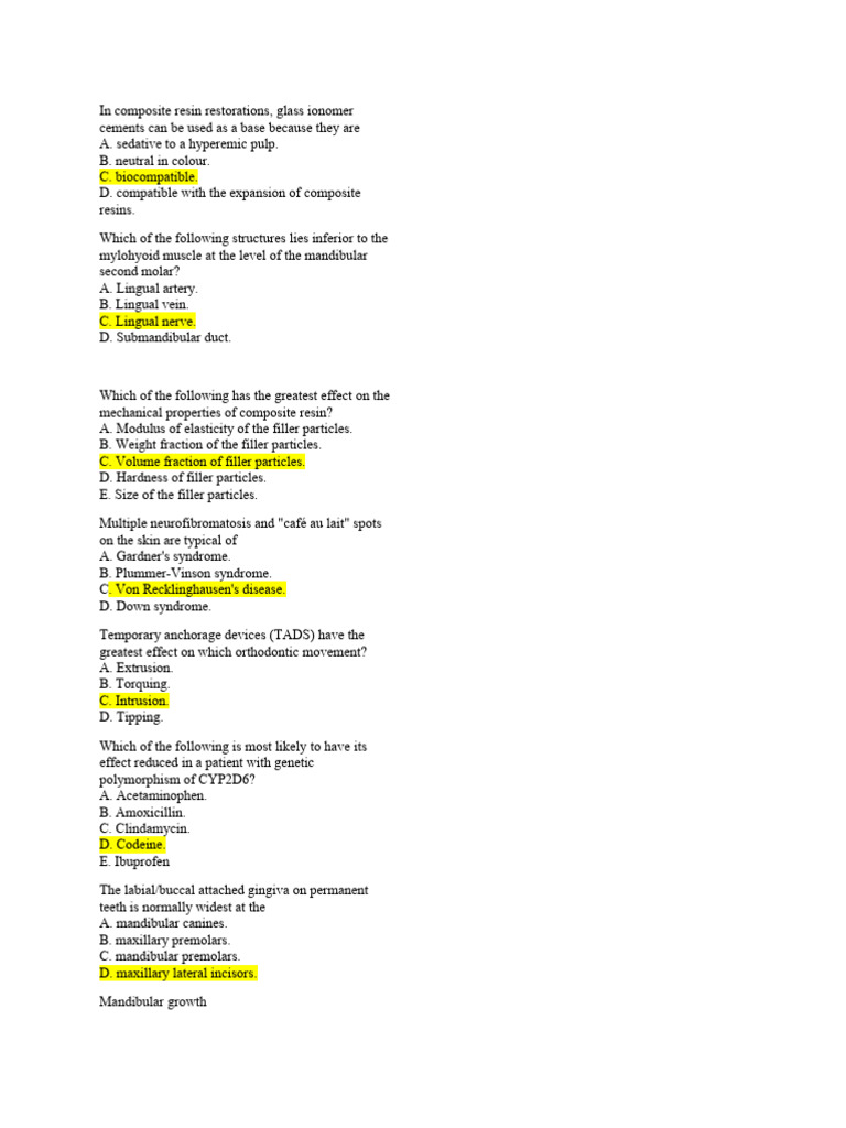 Peds Questions From The NDEB | PDF | Human Tooth | Periodontology
