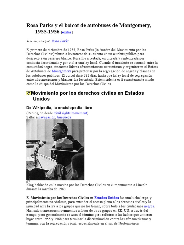 Rosa Parks y El Boicot de Autobuses de Montgomery | PDF | Marcha sobre ...