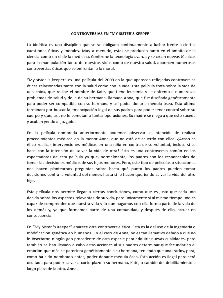 My Sister's Keeper | PDF | Bioética