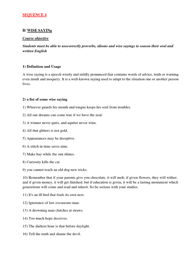 4. Wise Sayings and Idiomatic Expressions | Download Free PDF | Idiom