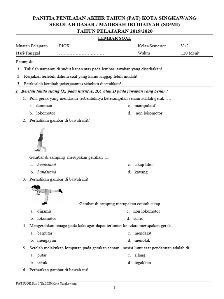 SOAL PJOK 5 Sem 2 2019 | PDF