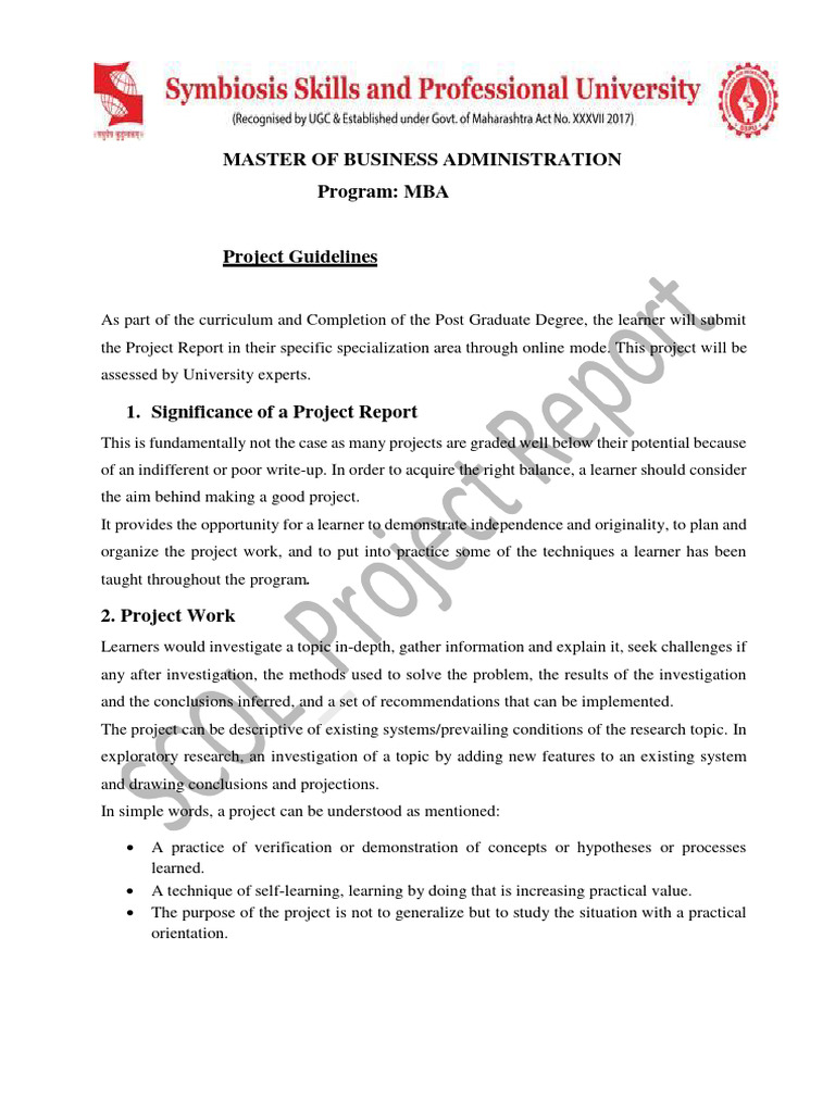 MBA Project Guidelines | PDF | Learning | Master Of Business Administration