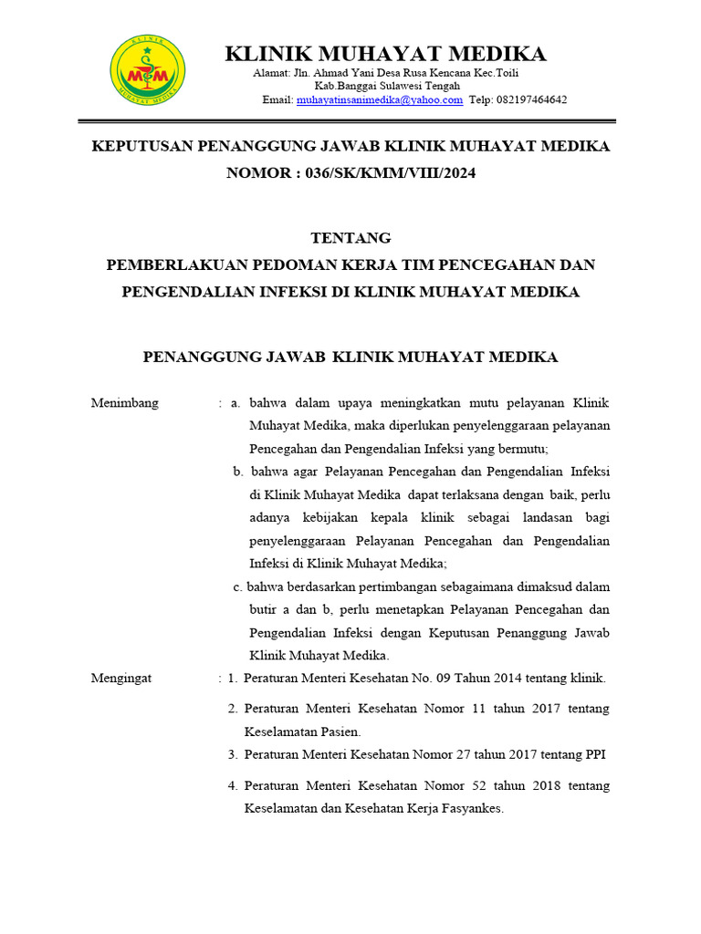 SK Pedoman Kerja Tim PPI TMP | PDF