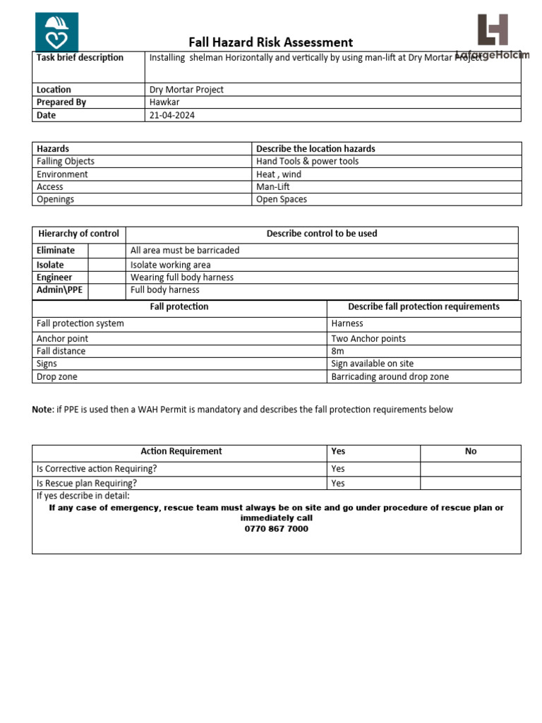 fall hazards risk assessment | PDF