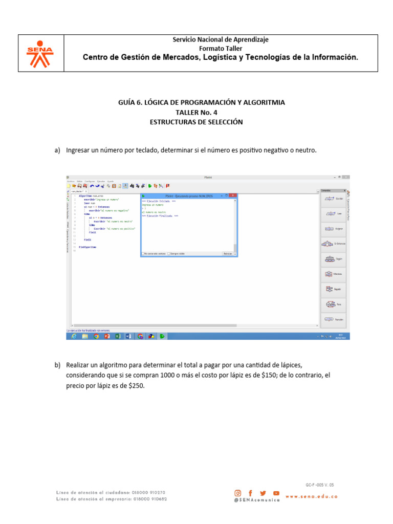 06 10 TALLER Fundamentos y Estructuras Selectivas | PDF | Algoritmos ...