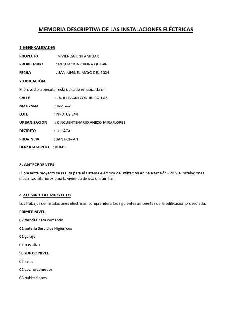 Memoria Descriptiva de Las Instalaciones Eléctricas 3 | PDF | Equipo | Ingenieria Eléctrica