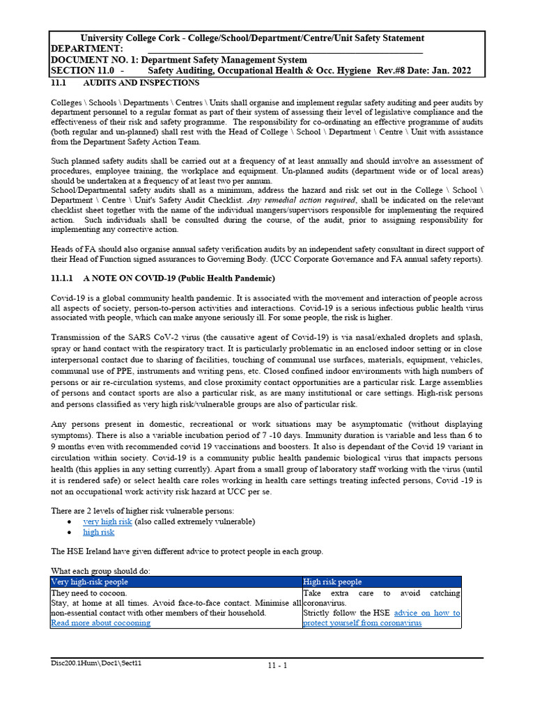 Sect 11 Safety Auditing Occ Health Hygiene Jan 2022 | PDF ...