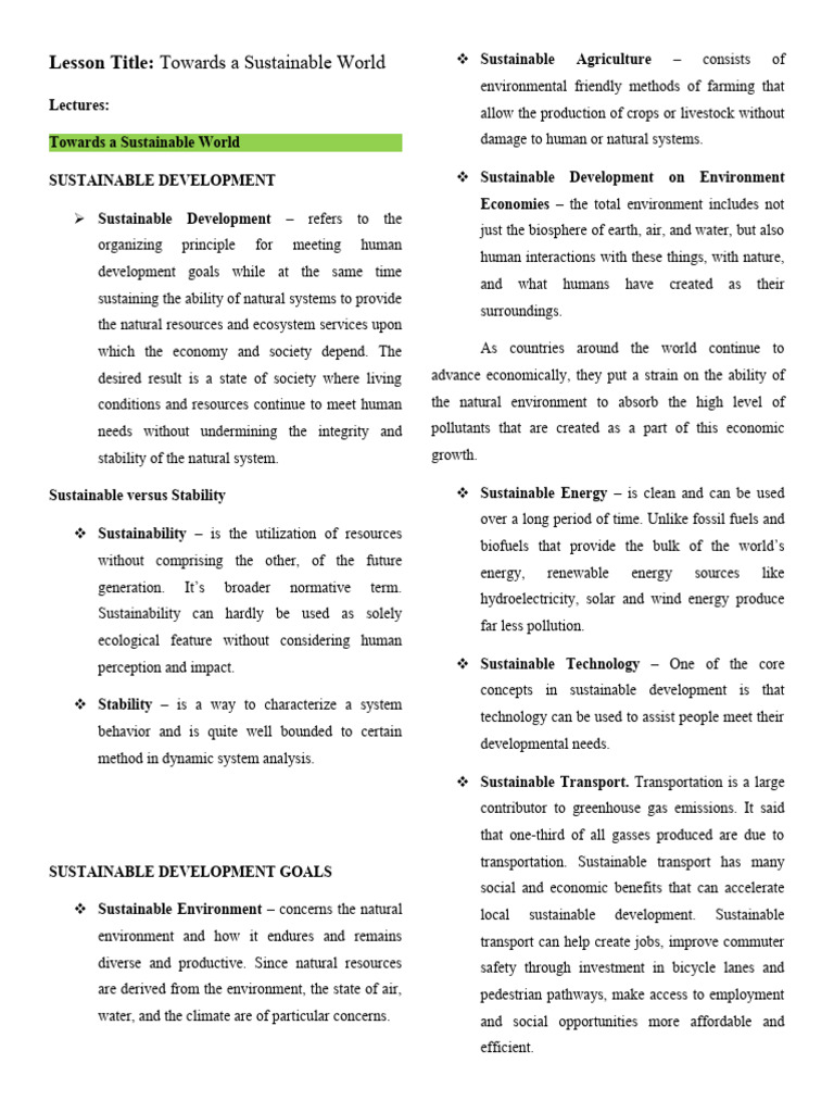 Final Lesson The Contemporary World | PDF | Sustainability ...