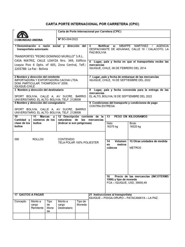Formatos Llenados CPIC MIC - SUBIR - 1 | PDF | Bolivia